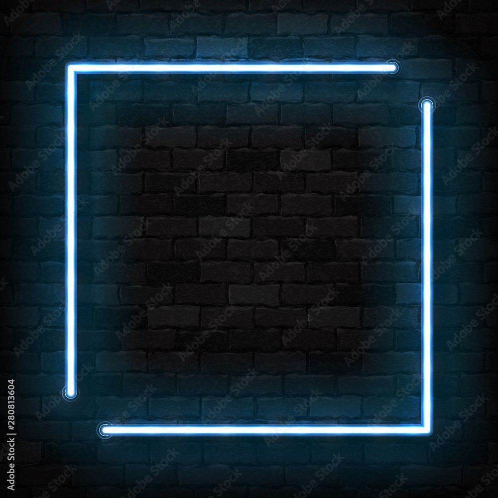 Vector realistic isolated neon sign of blue square frame for template ...