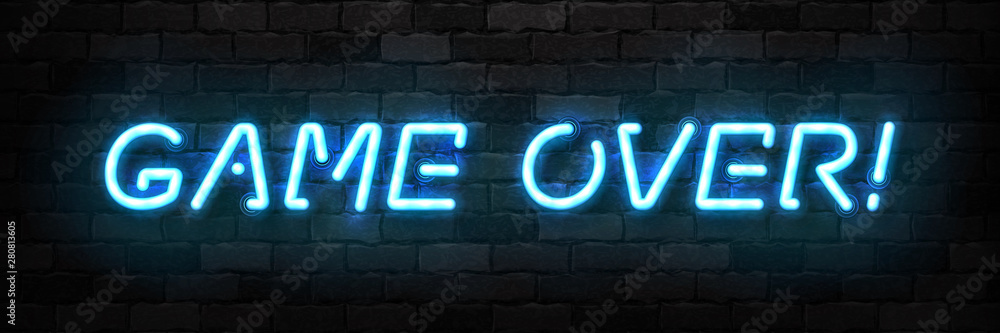 Vector realistic isolated neon sign of Game Over typography logo for ...