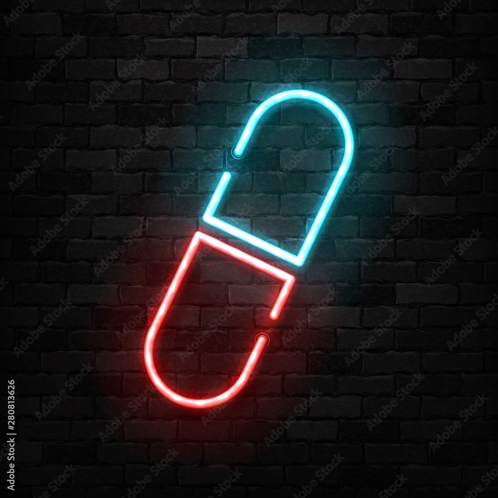 Vector realistic isolated neon sign of Pill logo for decoration on the ...