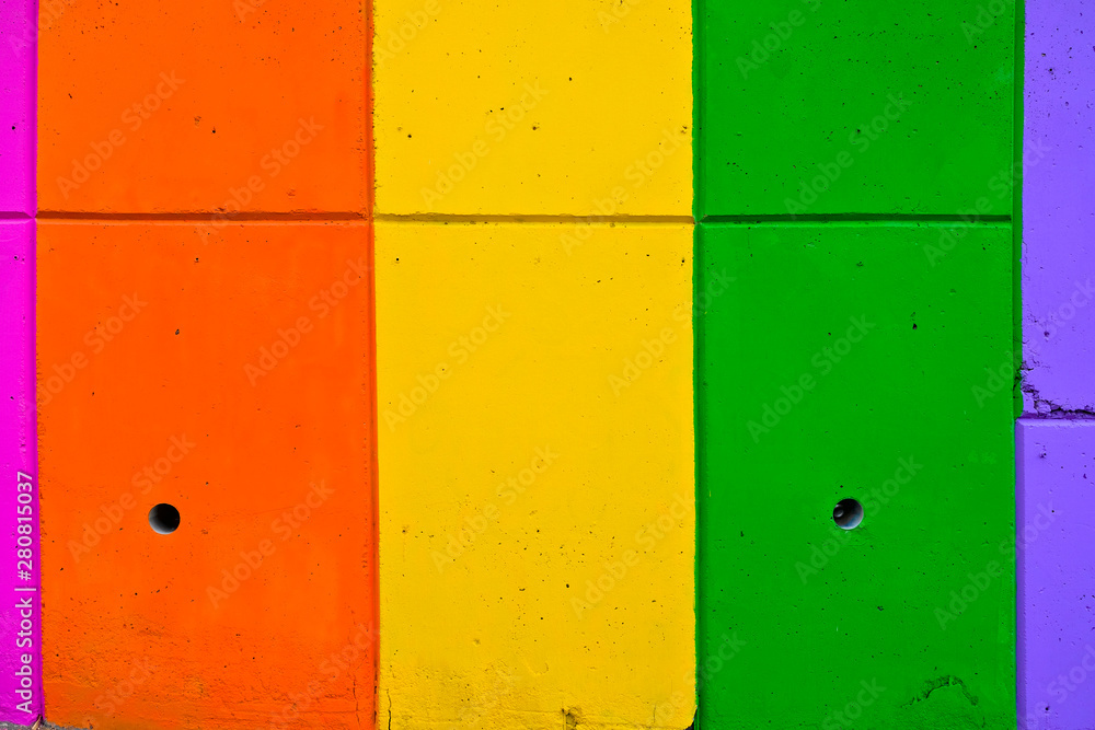 Colorful painted bands, vertical and horizontal lines, in bold vivid ...