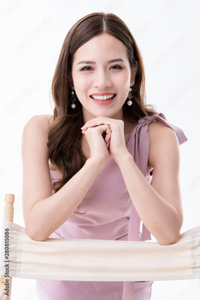 beautiful asian presenter woman dress smile and look camera portrait ...