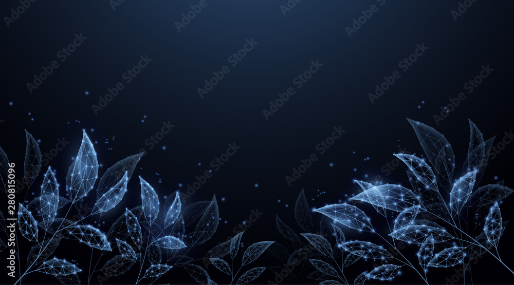 Eco technology background. Digital leaves form lines, triangles and ...