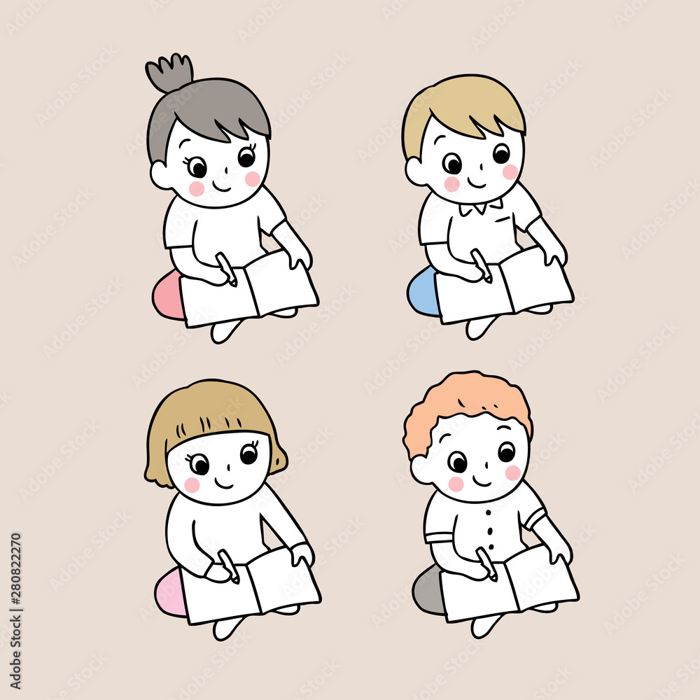 Girl And Boy Writing Clipart