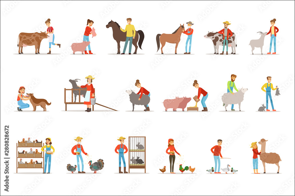 Breeding animals farmland. Farm profession worker people breeding ...