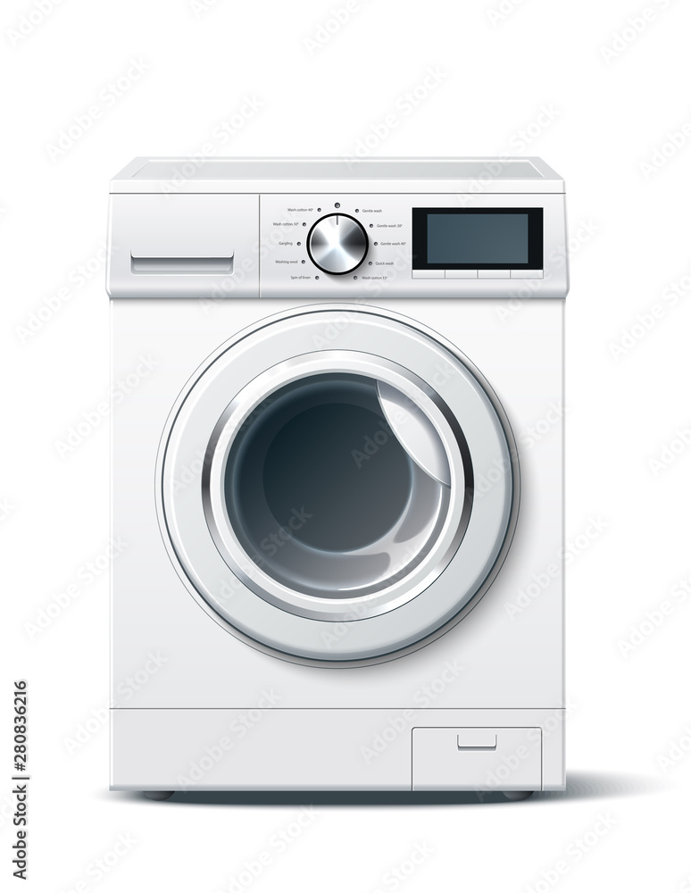 Realistic washing machine mockup. Modern laundromat, 3d laundry ...