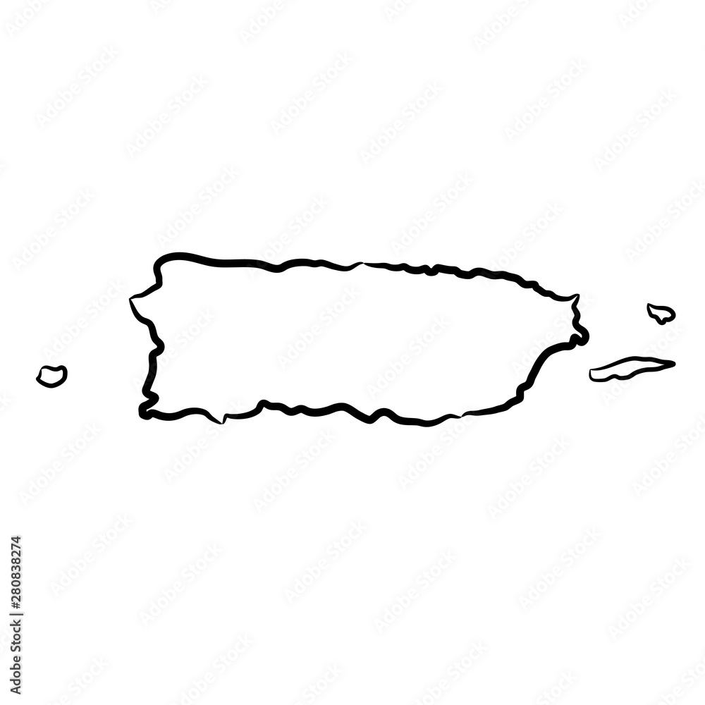 Puerto Rico map from the contour black brush lines different thickness ...