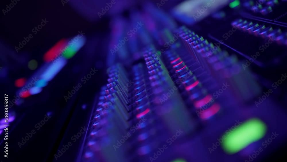 Remote control for adjusting the sound. Audio mixer. Sound engineer ...