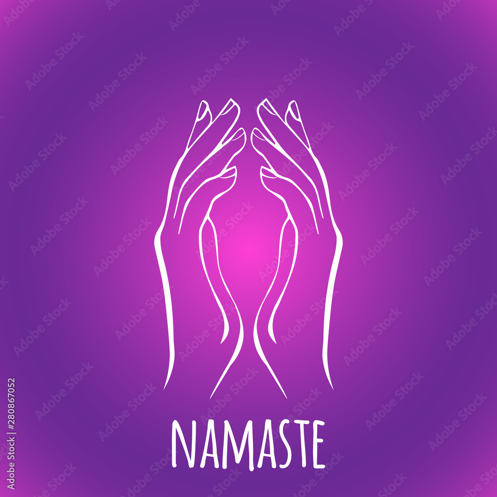 Elegant women's open hands in concept Namaste mudra. Gesture in yoga ...