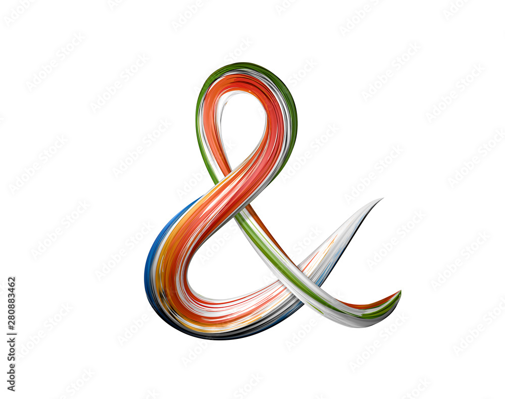 Fun colorful ampersand or and sign symbol in 3D illustration with ...
