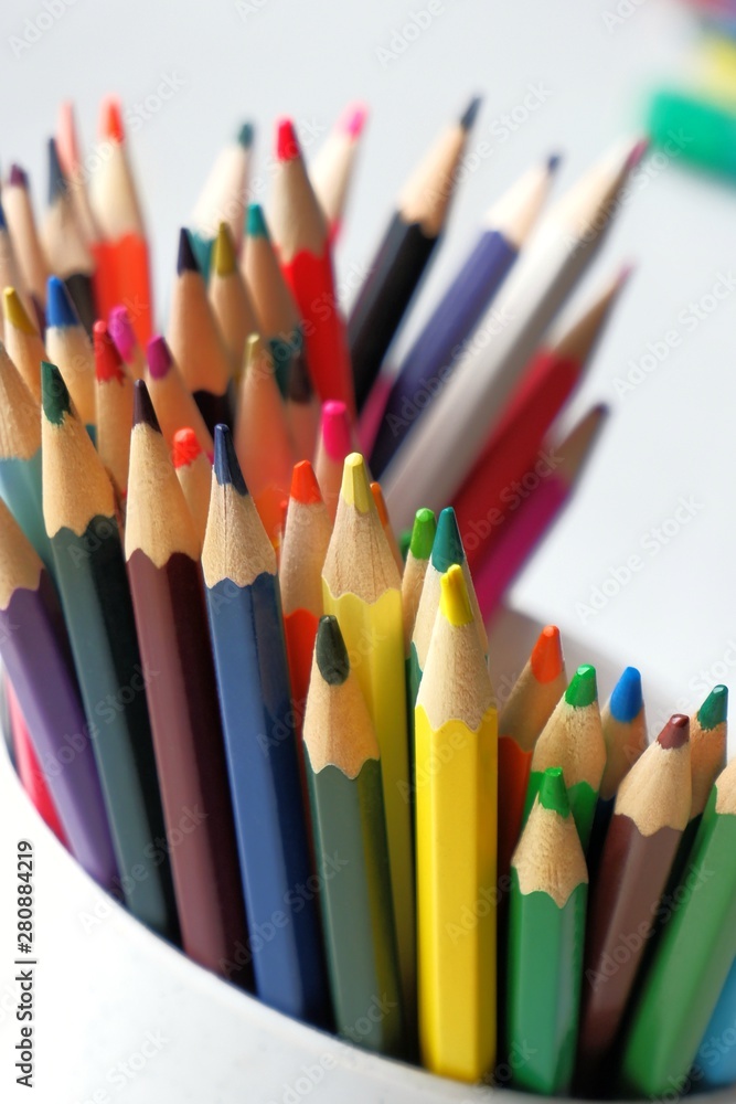 Close-up of a set of colored pencils. Color Therapy Concept.Copy space ...