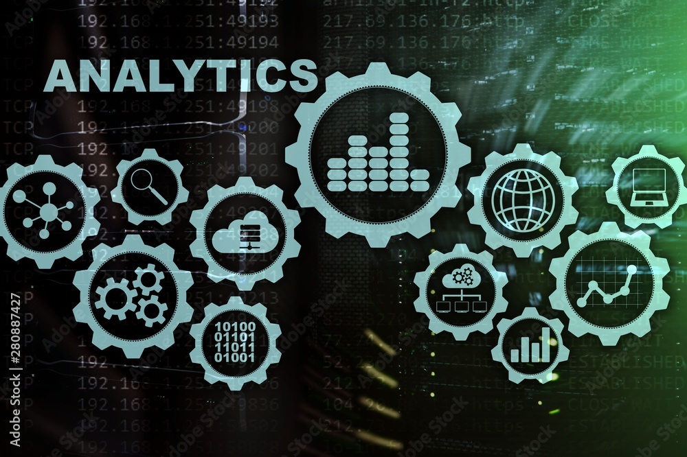 Technology Analytics concept on virtual screen. Big data with graph ...
