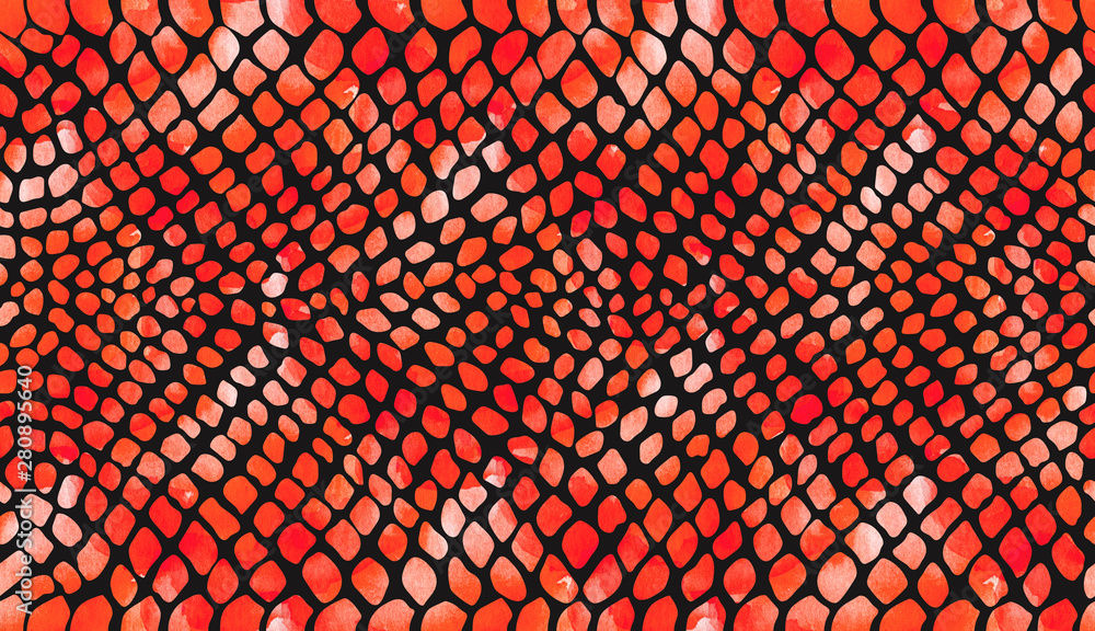Texture of snake skin red on a dark background in watercolor Stock ...