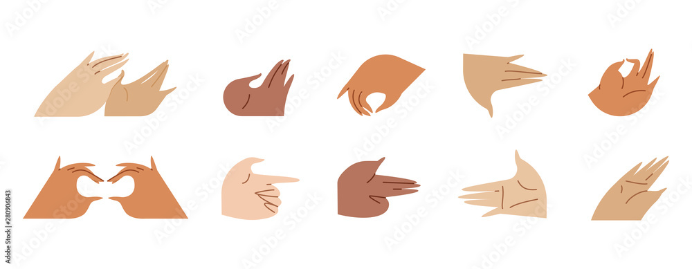 Sticker set Various gestures of hands isolated on a white background ...