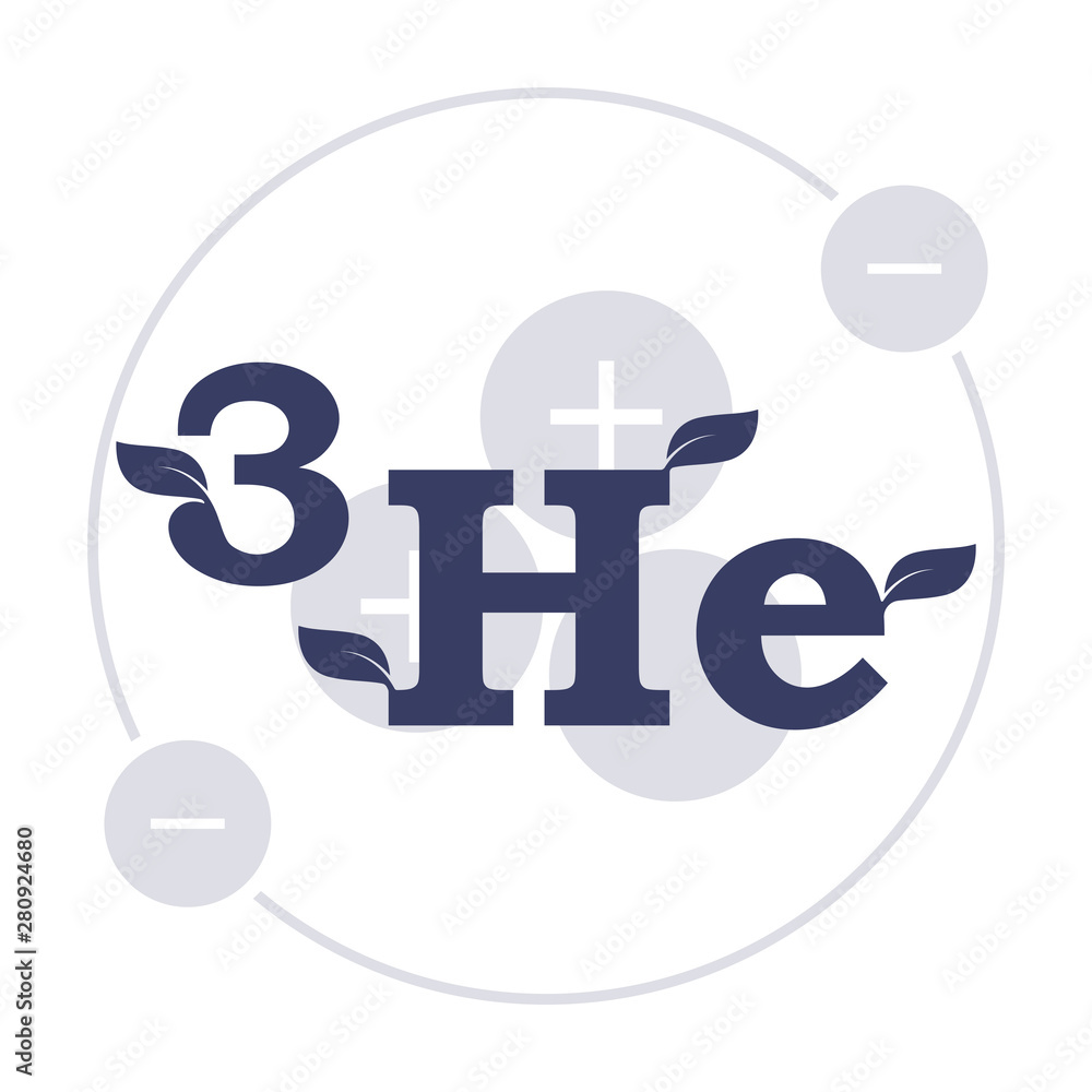 Logo Helium 3. The transparent structure of the atom in the background ...