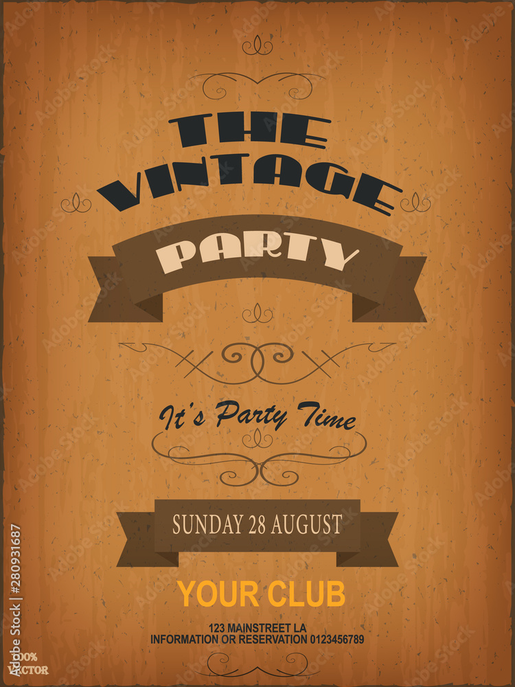 Vintage abstract lettering and ribbon grunge banner with floral ...