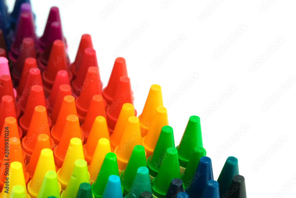 Box of crayons in a rainbow of colors with blank white space Stock ...