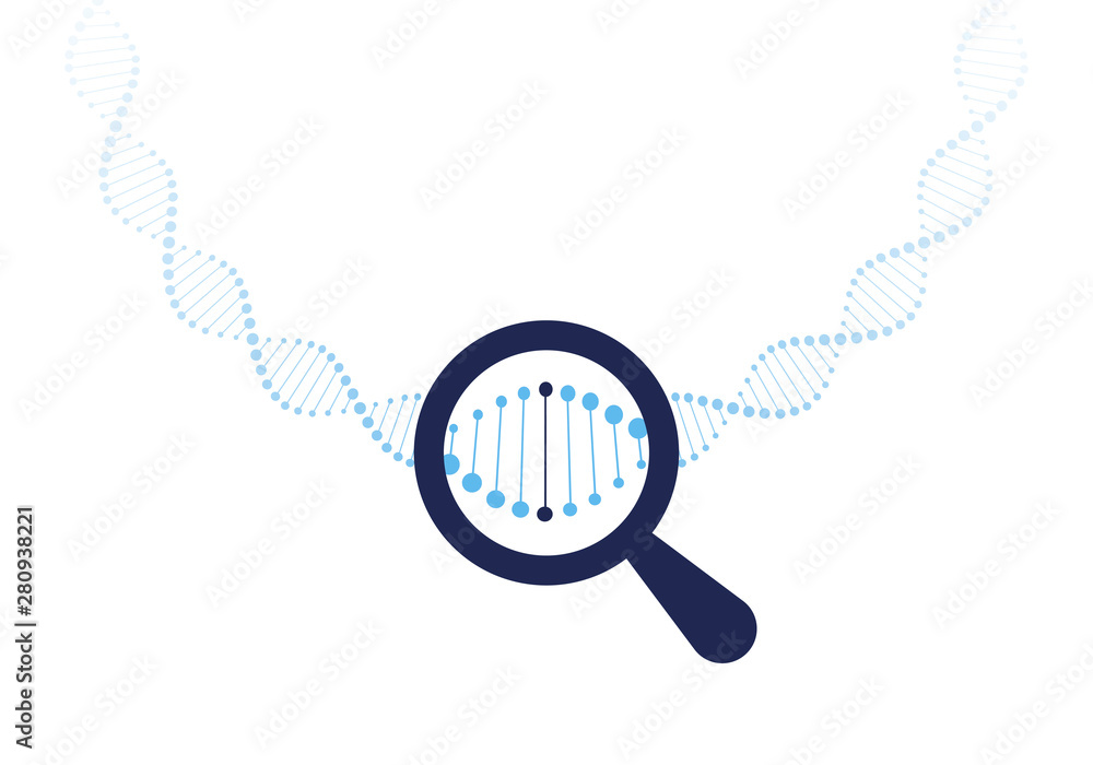 Vector genetic testing banner template. Gene dna spiral and magnifier ...