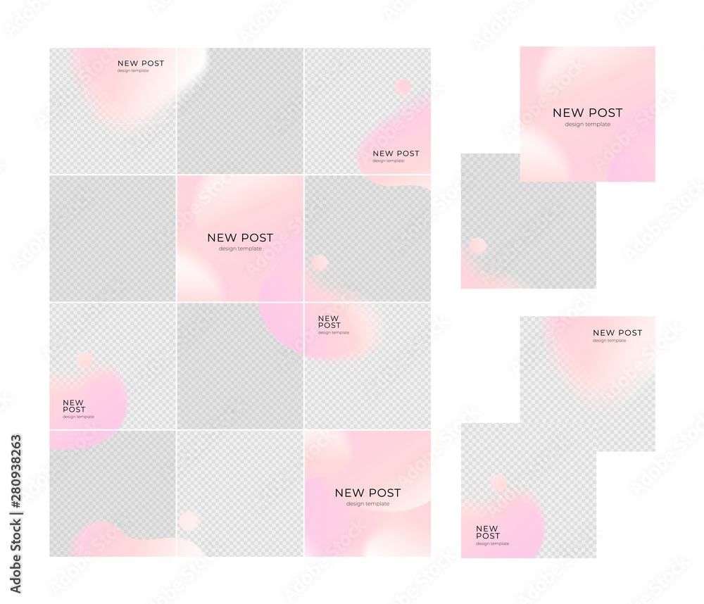 Vector social media post grid background set. Pink abstract shape ...