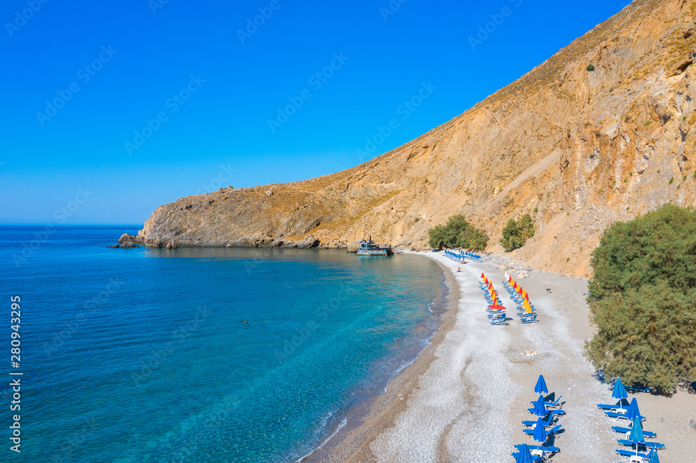 Aerial view of Glyka Nera beach (Sweet Water or Fresh Water). View of ...