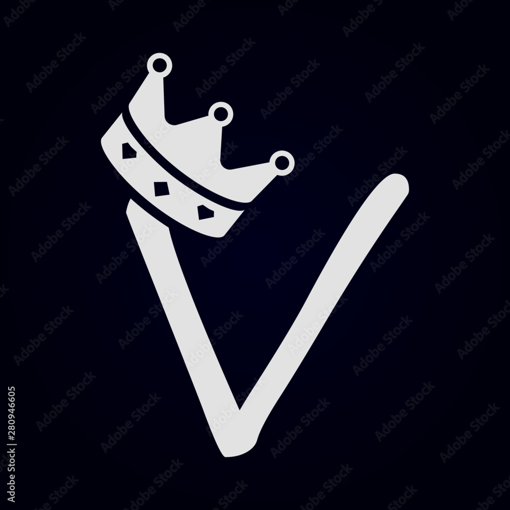Caligrafía de la letra V con corona en la parte superior Stock Vector ...