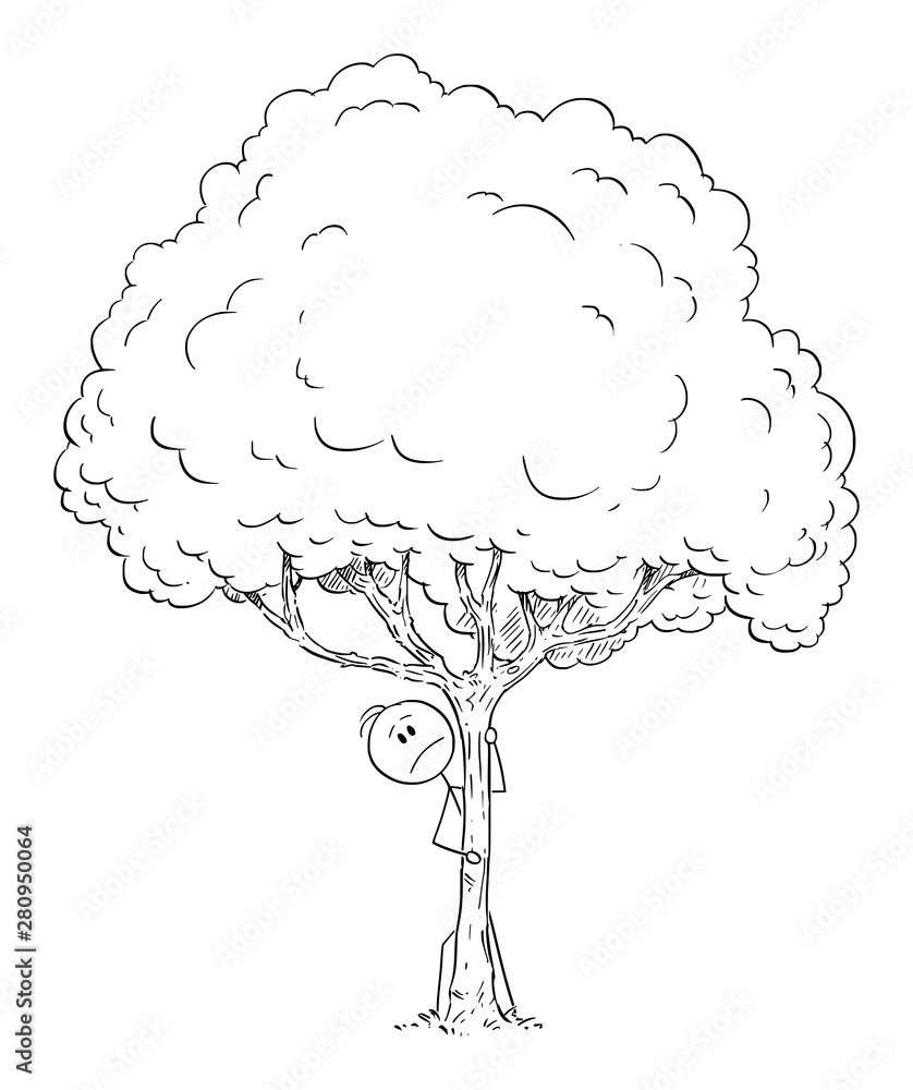 Vector cartoon stick figure drawing conceptual illustration of fearful ...