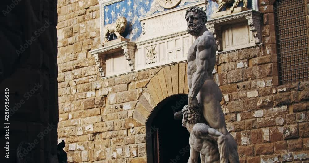 Outdoor view of gorgeous statue of Hercules in Florence city. Beautiful ...