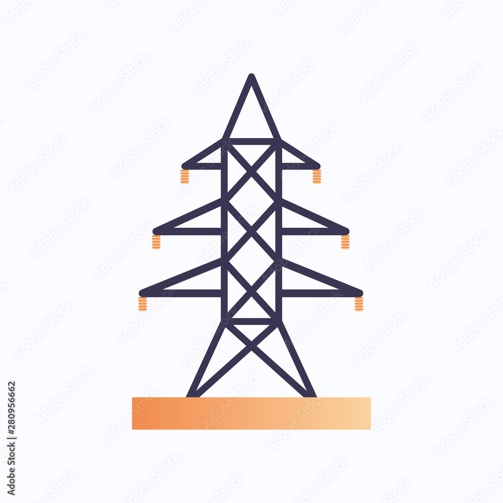 high voltage tower electric pillar icon electrical energy concept flat ...