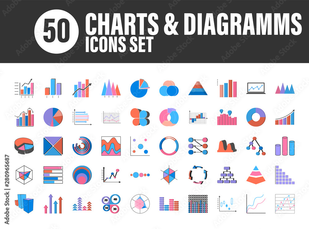 Set of 50 color business charts Stock Vector | Adobe Stock