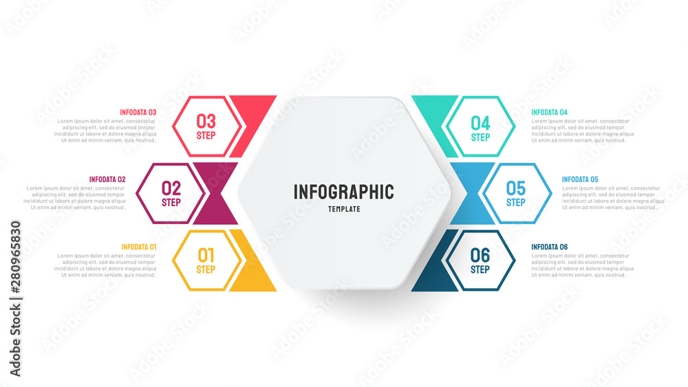 Business process chart design template. Creative infographic with 6 ...