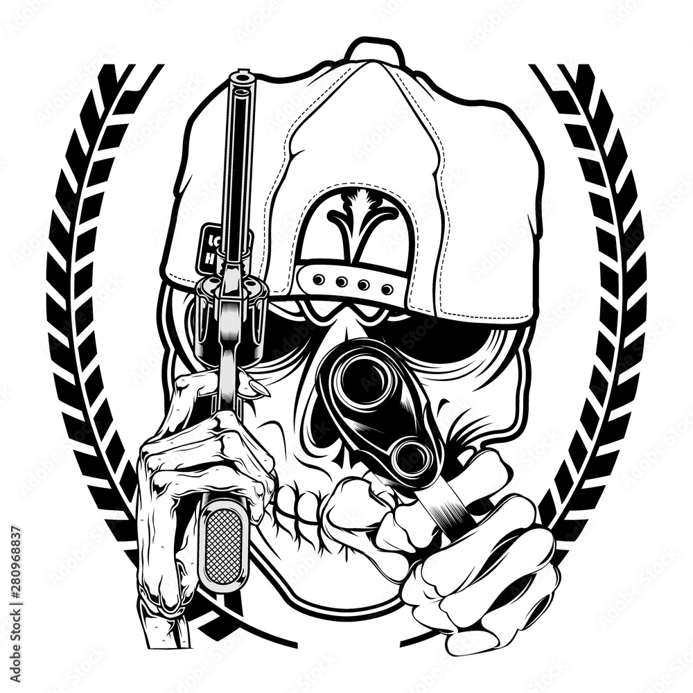 skull mafia handling gun.vector hand drawing,Shirt designs, biker, disk ...