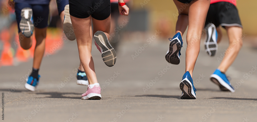 Running children, young athletes run in a kids run race,running on city ...