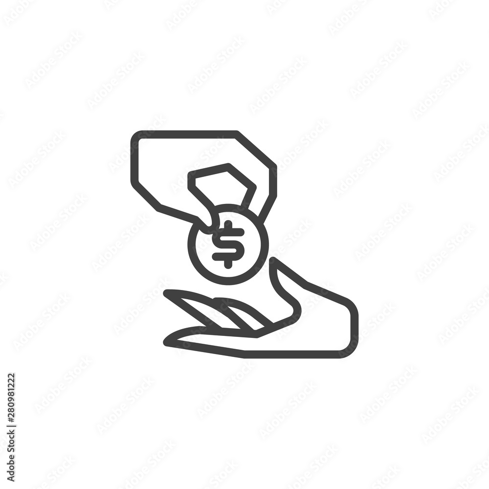 Payment hand line icon. linear style sign for mobile concept and web ...