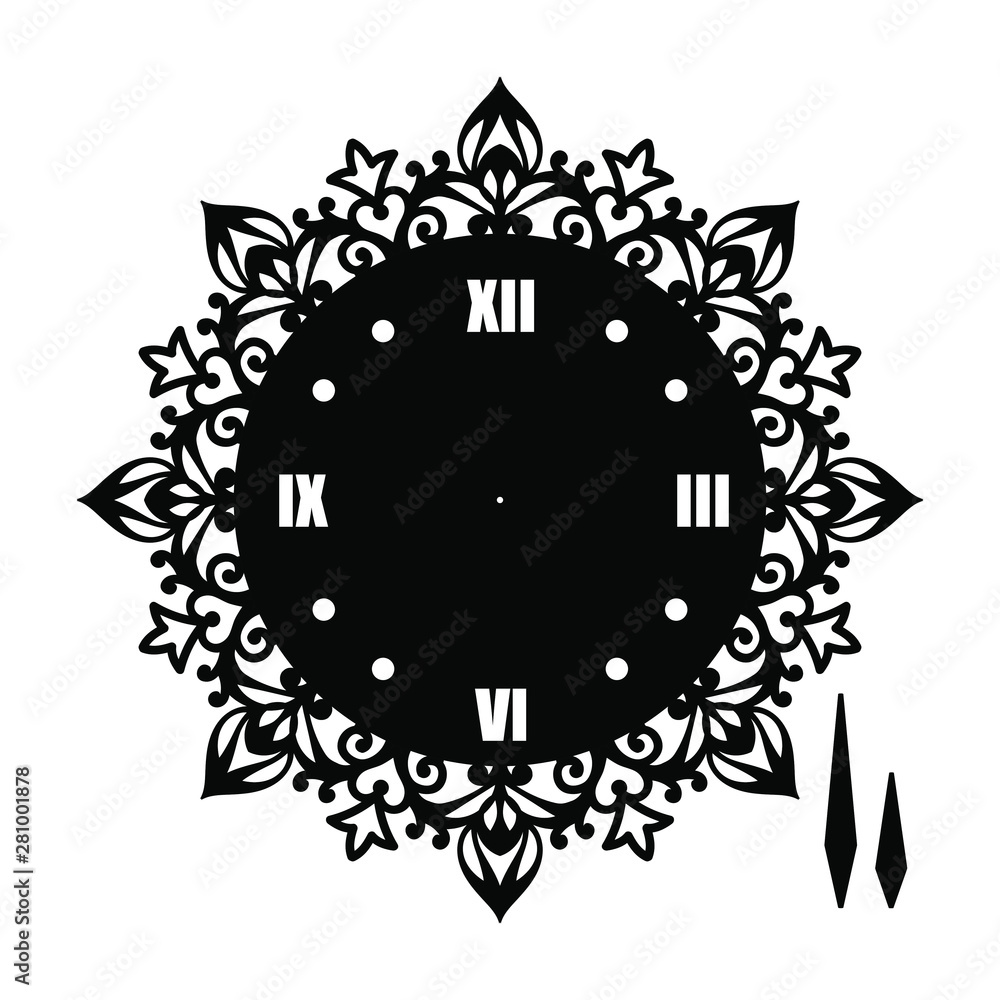 Simple clock face with roman numerals. Vector template of silhouette ...