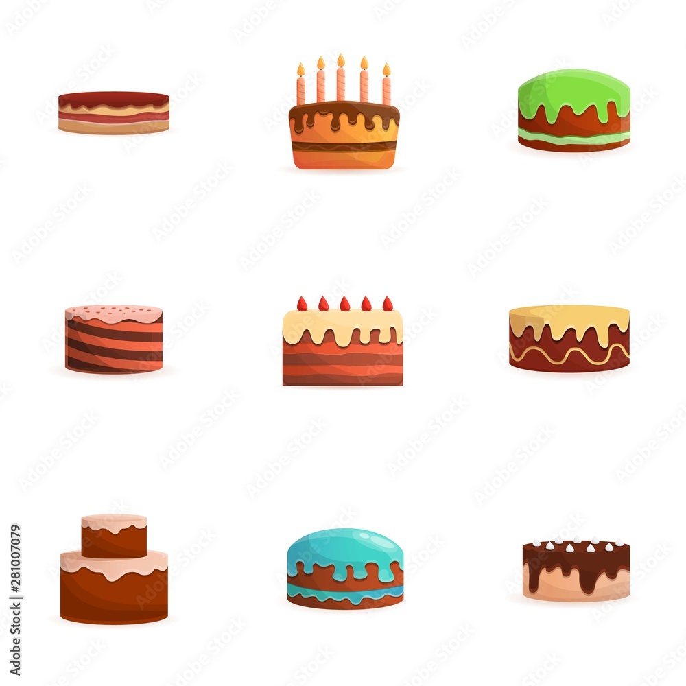 Sweet cake icon set. Cartoon set of 9 sweet cake vector icons for web ...