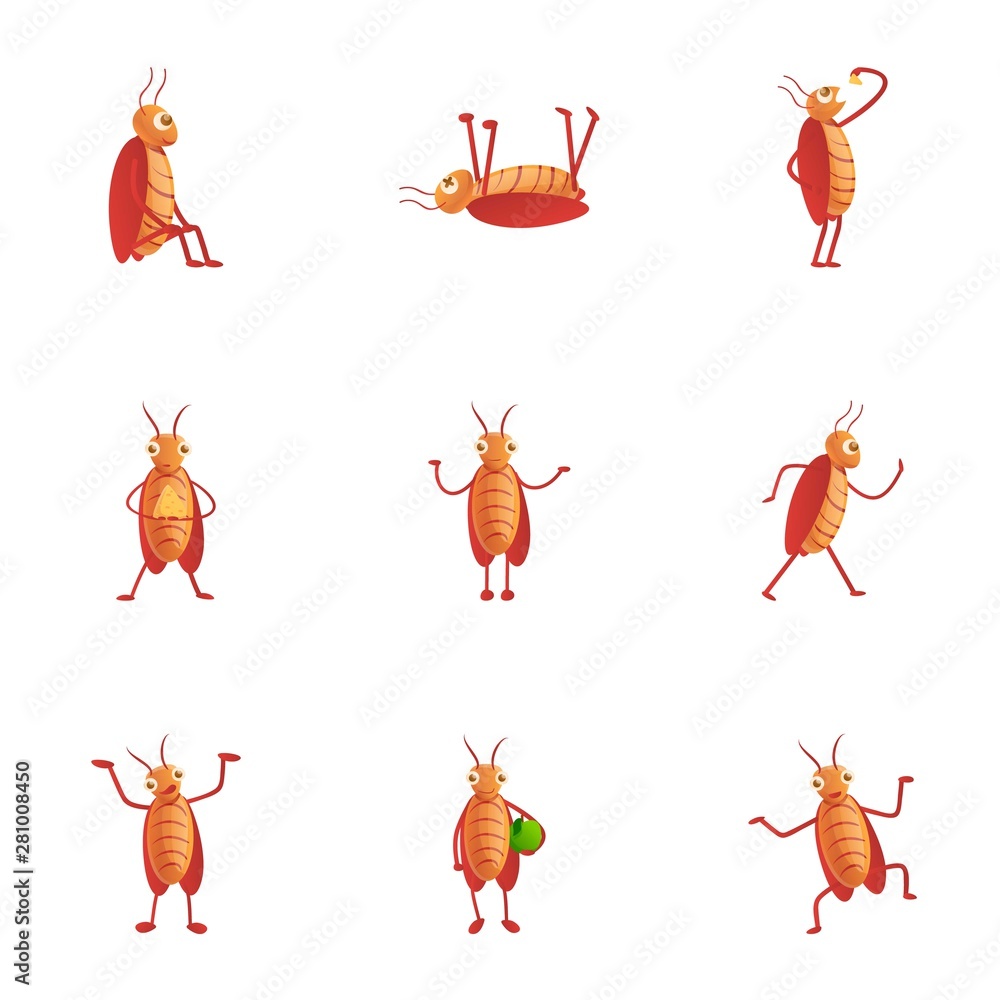 Cockroach icon set. Cartoon set of 9 cockroach vector icons for web ...
