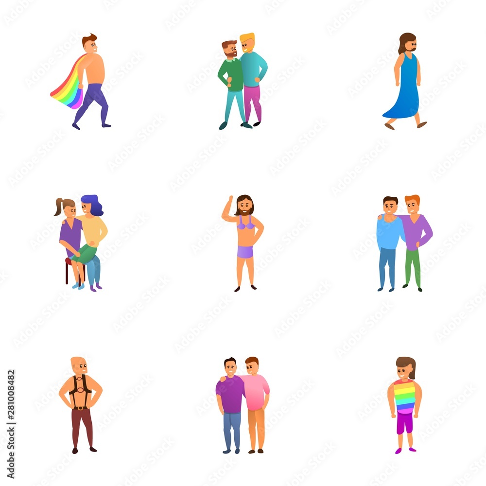 Lgbt people icon set. Cartoon set of 9 lgbt people vector icons for web ...