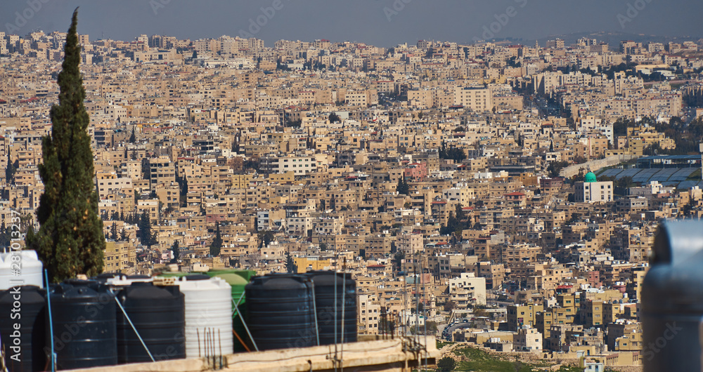 Partial view of the dense buildings of Amman, capital of the Kingdom of ...