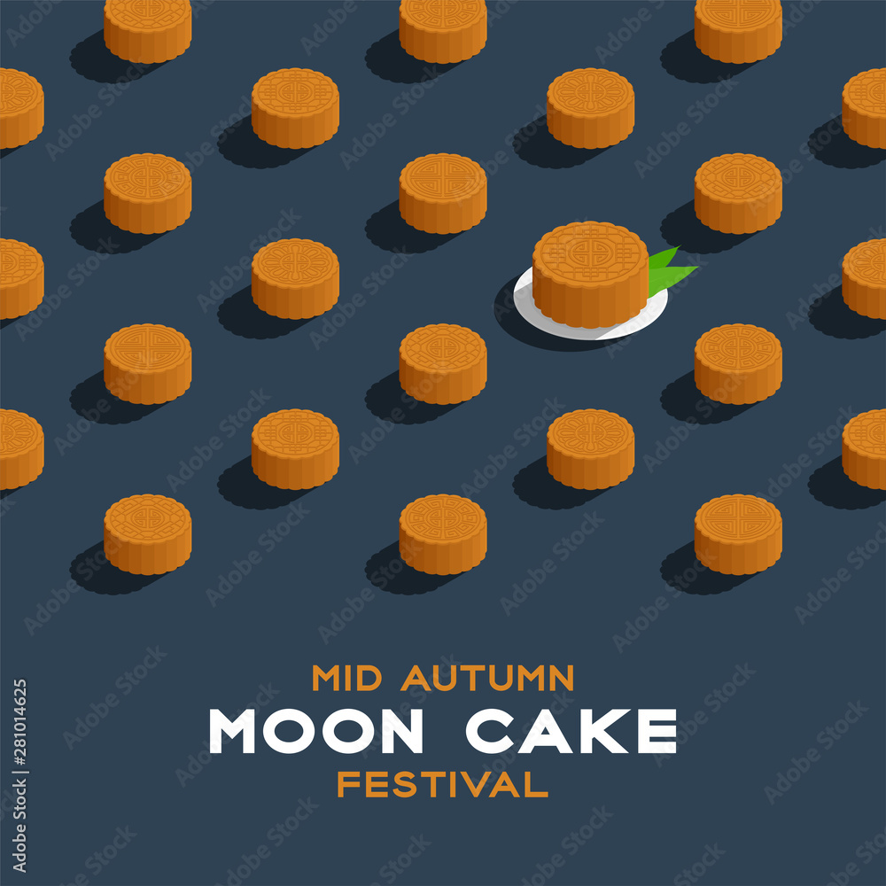 Chinese Mooncake 3D isometric pattern, Mid-autumn Moon festival concept ...