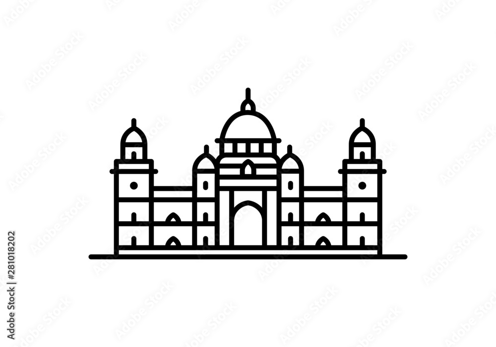 Indian city icon - Victoria memorial, Kolkata - West Bengal - Line art ...