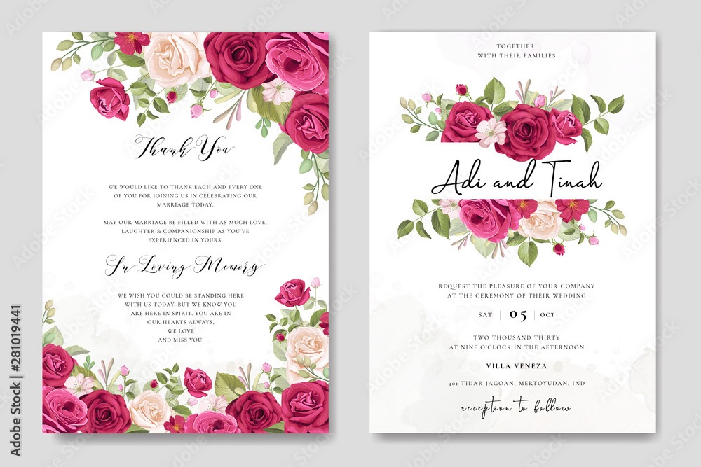 elegant wedding card design with beautiful roses wreath template Stock ...