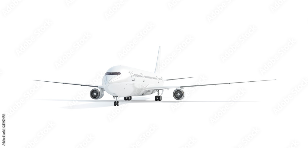 Blank white boeing mockup stand, half front view, isolated, 3d ...