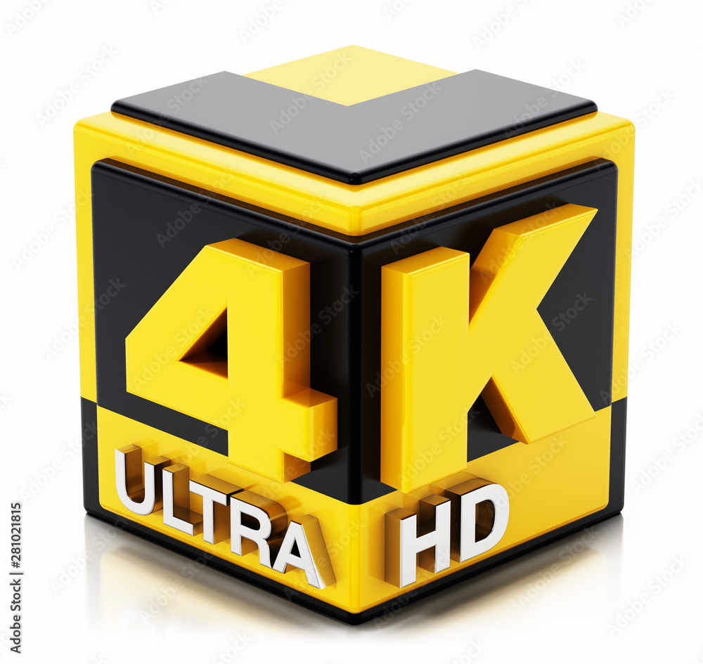 4K ultra HD icon isolated on white background. 3D illustration Stock ...