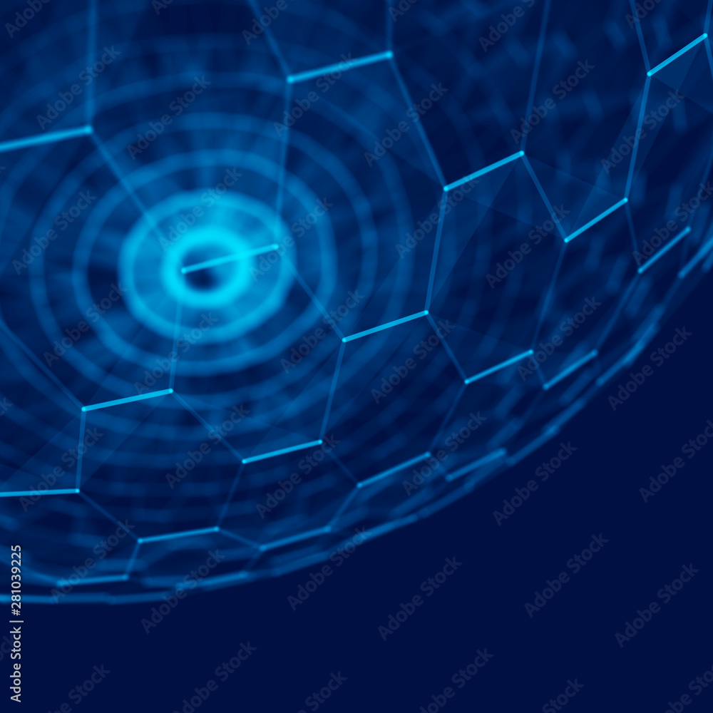 Multilayer sphere of honeycombs. Futuristic blue hexagon background ...