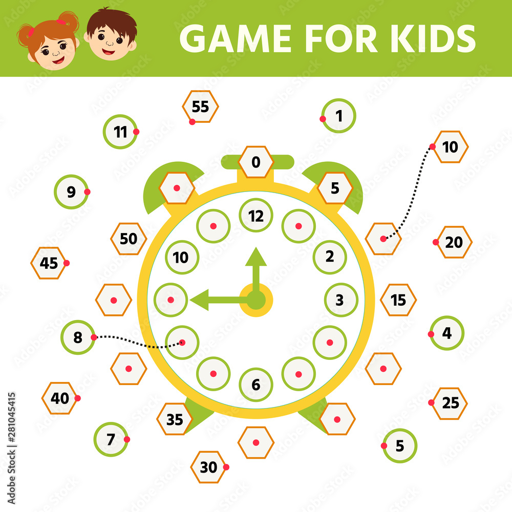 Game for kids. Riddle the children clock. Learning time on the clock ...