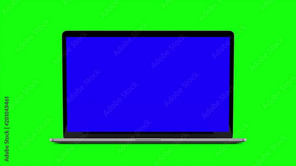 4K Video. Laptop (Notebook) Turning On With blue Screen On A Green ...