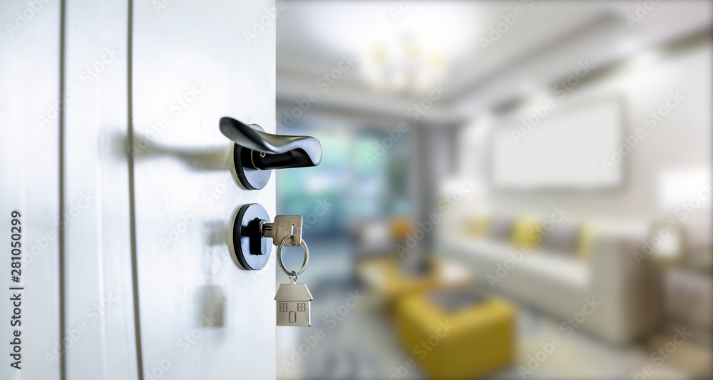 Open door with keys, key in keyhole Stock Photo | Adobe Stock
