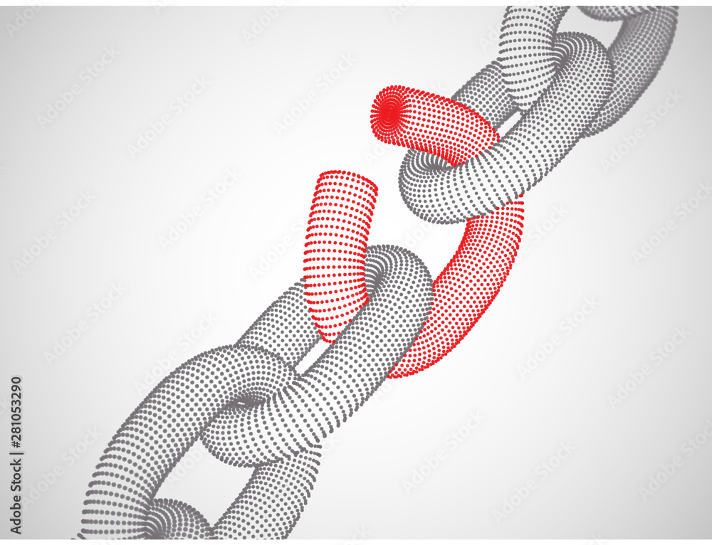 Broken chain link. The concept of data protection technology: a weak ...