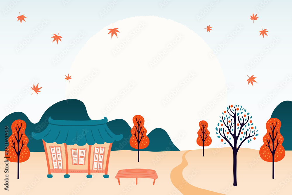Hand drawn vector illustration for Mid Autumn Festival in Korea ...