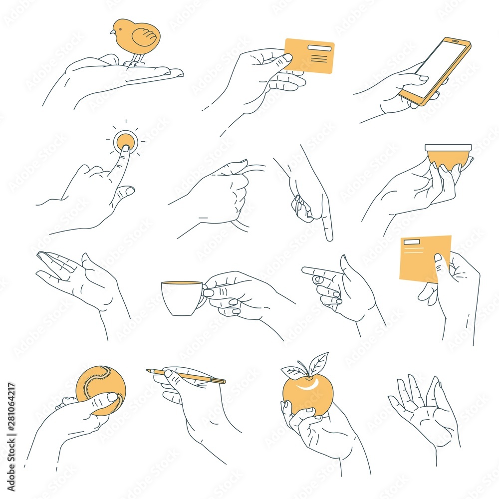 Hands and objects human palm holding objects isolated body parts Stock ...