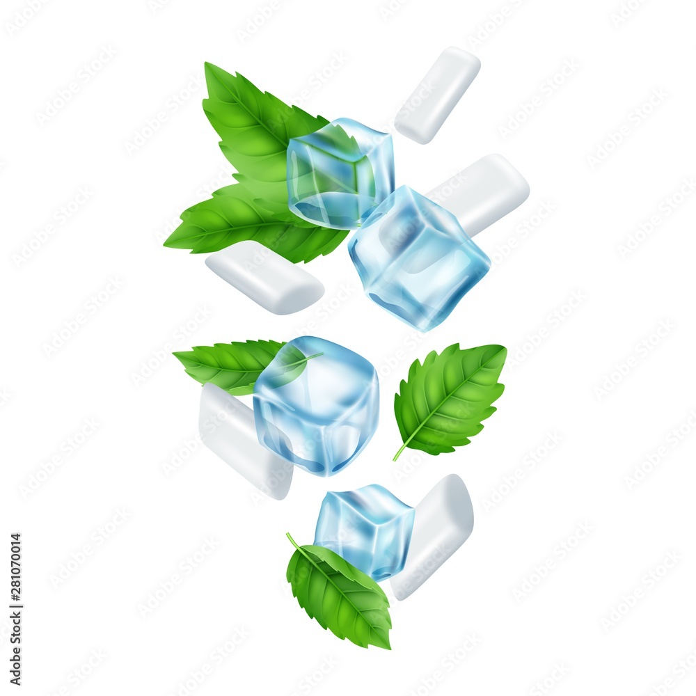 Mint gum and ice cubes. Realistic fresh chewing gums vector ...